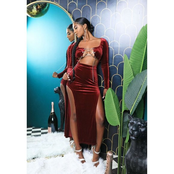 Dresses | Womens Sexy Velvet Slits Tie Detailed Square Neck Party Clubwear Maxi Dress | Poshmark